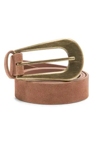 Free People Suede Belt With Antiqued Buckle - Cognac