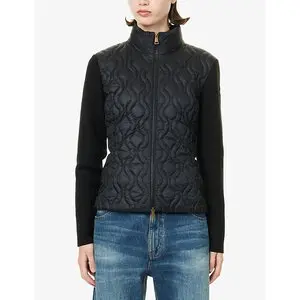 Moncler Hybrid Logo-badge Nylon And Cotton-knit Cardigan - Black