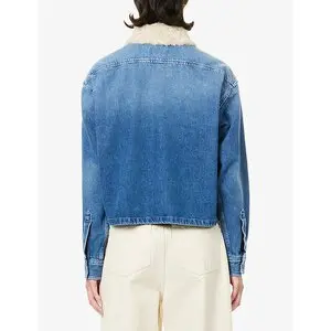 Moncler Faux Shearling Collared Denim Shirt - Medium Blue