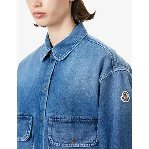 Moncler Faux Shearling Collared Denim Shirt - Medium Blue