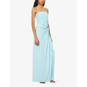 Simkhai Emma Gathered Bustier Jersey Maxi Gown - Pool