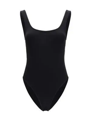 Burberry One-piece Swimsuit With Check Trim - Black