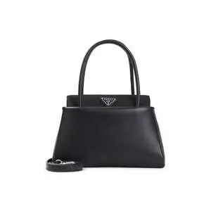 Prada Calfskin Leather Handbag With Triangle Logo - Black