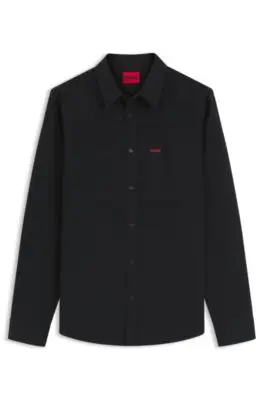 Hugo Relaxed-fit Shirt In Cotton Twill With Chest Logo - Black