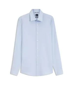 BOSS Slim-fit Shirt In A Thermoregulating Structured Cotton Blend - Light Blue