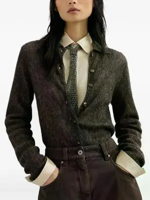 Brunello Cucinelli Sparkling Rib-knit Cardigan - Brown