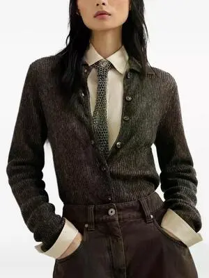 Brunello Cucinelli Sparkling Rib-knit Cardigan - Brown