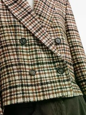 Brunello Cucinelli Checked Wool And Alpaca Comfort Blazer With Monili - Neutrals
