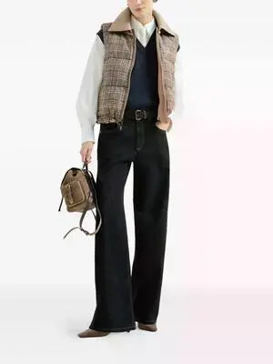 Brunello Cucinelli Reversible Down Vest With Detachable Leather Collar And Monili - Neutrals