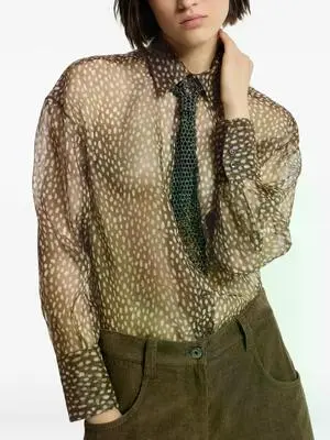 Brunello Cucinelli Dapple Silk Organza Shirt With Neck-tie - Brown
