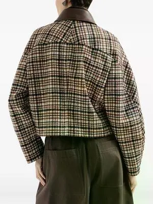 Brunello Cucinelli Checked Wool And Alpaca Jacket With Leather Collar And Monili