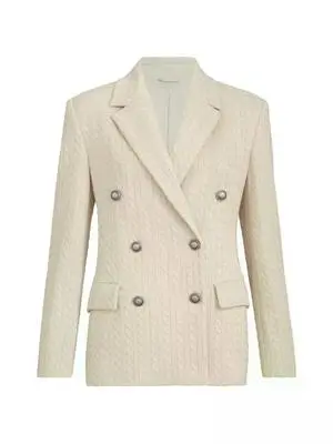 Brunello Cucinelli Sparkling Cotton And Viscose English-rib-knit Blazer With Monili - Neutrals