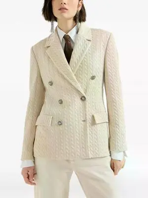 Brunello Cucinelli Sparkling Cotton And Viscose English-rib-knit Blazer With Monili - Neutrals