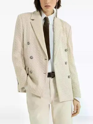 Brunello Cucinelli Sparkling Cotton And Viscose English-rib-knit Blazer With Monili - Neutrals