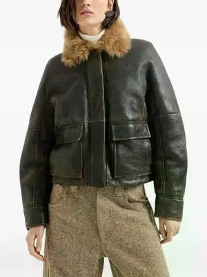 Brunello Cucinelli Shearling Aviator Jacket With Monili