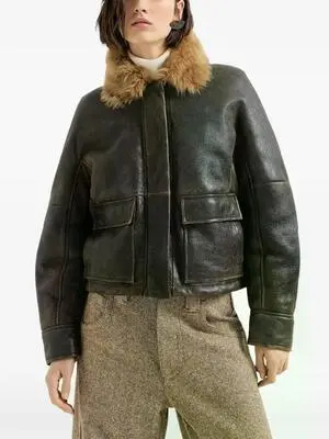 Brunello Cucinelli Shearling Aviator Jacket With Monili
