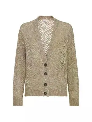 Brunello Cucinelli Abstract Leaf Mohair And Wool Cardigan - Neutrals