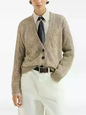 Brunello Cucinelli Abstract Leaf Mohair And Wool Cardigan - Neutrals