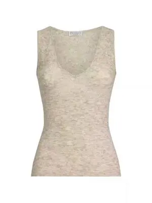 Brunello Cucinelli Silk, Alpaca And Wool Flower-lace Knit Top - Neutrals