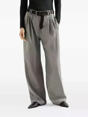 Brunello Cucinelli Virgin Wool Pinstripe Track Trousers With Monili Embellishment - Grey