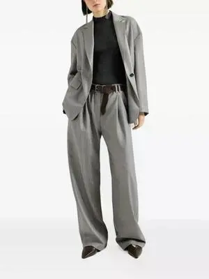 Brunello Cucinelli Virgin Wool Pinstripe Track Trousers With Monili Embellishment - Grey