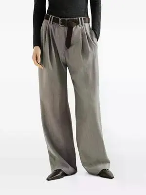 Brunello Cucinelli Virgin Wool Pinstripe Track Trousers With Monili Embellishment - Grey