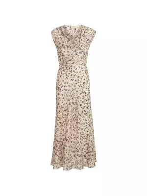 Brunello Cucinelli Lynx-print Silk Pongee Draped Dress With Monili - Neutrals