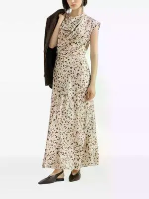 Brunello Cucinelli Lynx-print Silk Pongee Draped Dress With Monili - Neutrals