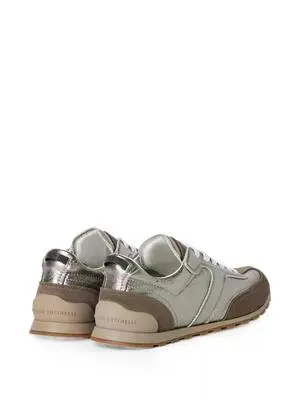 Brunello Cucinelli Lamé Calfskin And Suede Runners With Shiny Loop