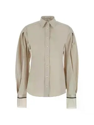Brunello Cucinelli Stretch Cotton Poplin Shirt With Silk Cuffs - Neutrals