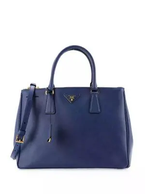 Prada Lux Saffiano Leather Double Zip Tote Bag - Blue