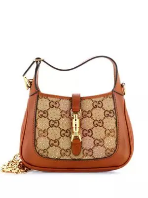 Gucci Jackie 1961 Chain Crystal Embellished Mini Hobo Bag - Brown