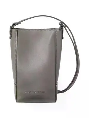 Brunello Cucinelli Bc Duo Phone Holder In Calfskin With Monili - Grey