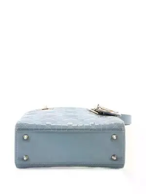 Dior Lady Bag Cannage Quilt Patent Small Satchel - Blue