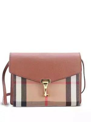 Burberry Macken Crossbody Bag In Leather And House Check Canvas - Brown