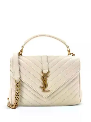 Saint Laurent Matelassé Chevron Leather College Bag - Neutrals