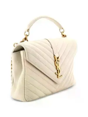 Saint Laurent Matelassé Chevron Leather College Bag - Neutrals