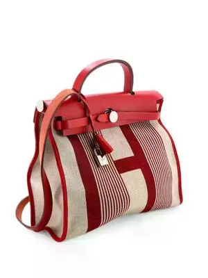 Hermès Herbag Zip H Vibration Toile And Leather 31 Shoulder Bag - Red
