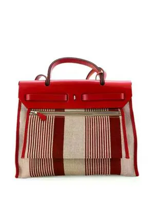 Hermès Herbag Zip H Vibration Toile And Leather 31 Shoulder Bag - Red