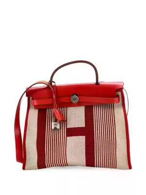 Hermès Herbag Zip H Vibration Toile And Leather 31 Shoulder Bag - Red