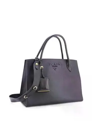 Prada Monochrome Saffiano With City Calf Medium Tote Bag