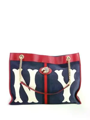 Gucci Rajah Chain Suede Applique Large Tote Bag - Blue