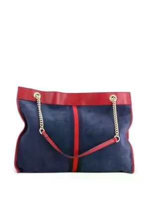 Gucci Rajah Chain Suede Applique Large Tote Bag - Blue