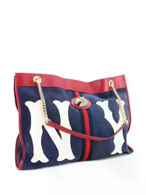 Gucci Rajah Chain Suede Applique Large Tote Bag - Blue
