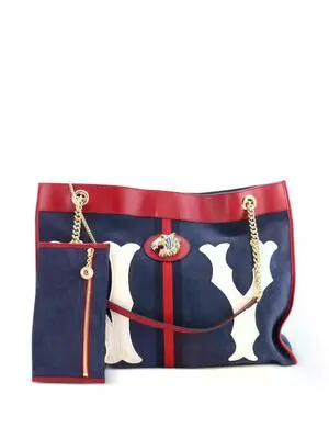 Gucci Rajah Chain Suede Applique Large Tote Bag - Blue