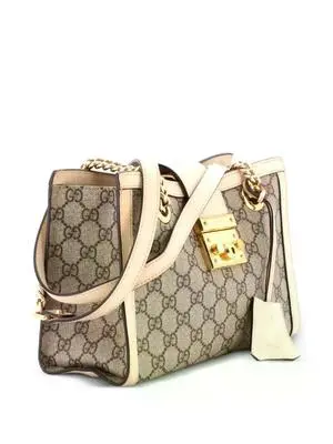 Gucci Padlock Chain Tote Gg Coated Canvas Small Shoulder Bag - Neutrals