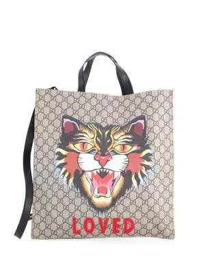 Gucci Convertible Soft Open Printed Gg Coated Canvas Tall Tote Bag - Brown
