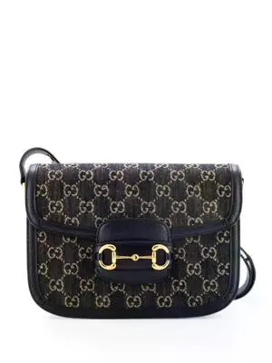 Gucci Horsebit 1955 Gg Denim Small Shoulder Bag - Black