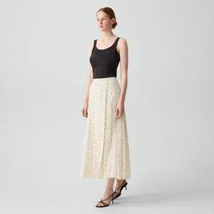 Theory Pleated Wrap Skirt In Polka Dot Georgette
