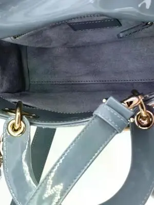 Dior Lady Bag Cannage Quilt Patent Small Satchel - Blue